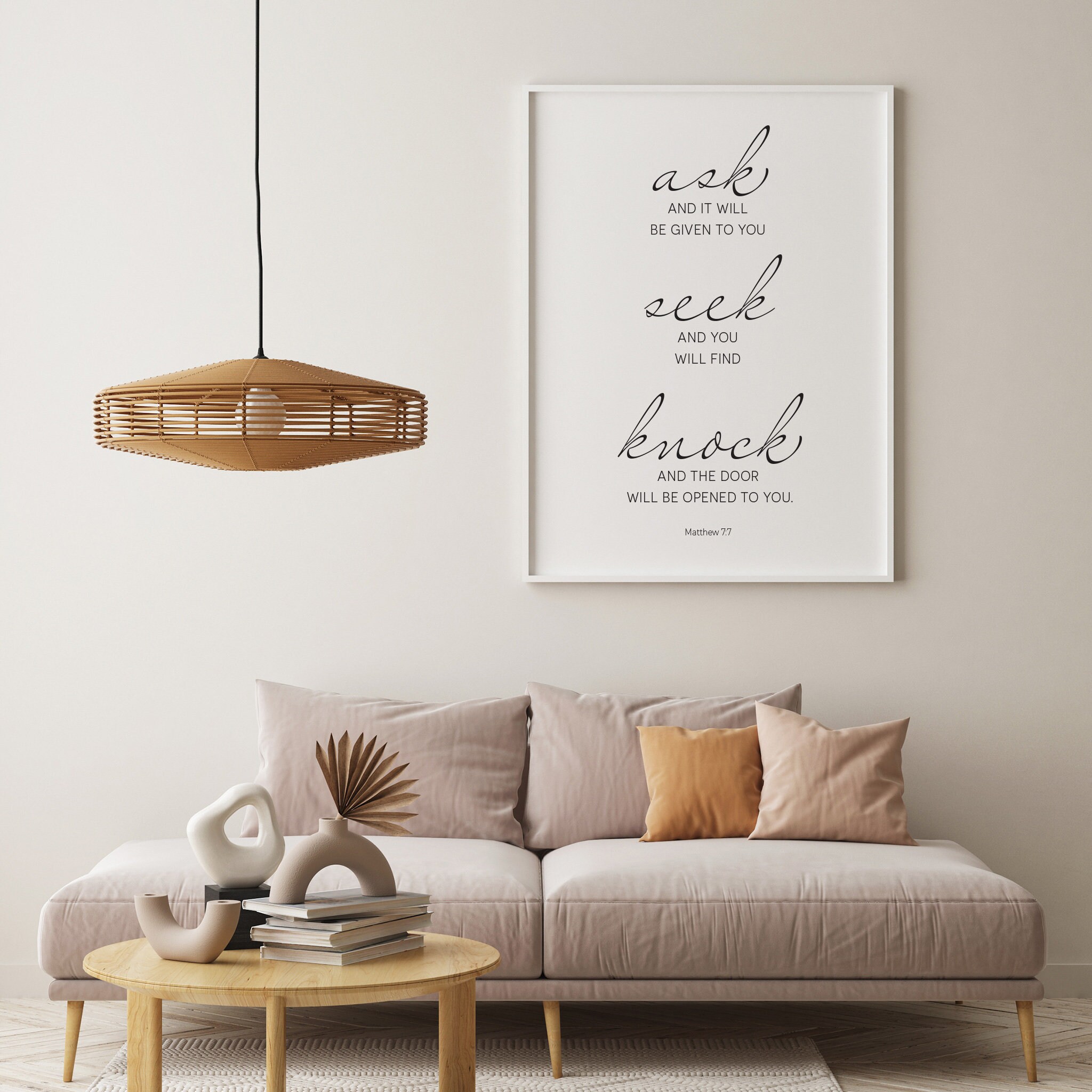 Matthew 7:7 Ask Seek Knock Bible Verse Wall Art, Bible Quote Poster ...