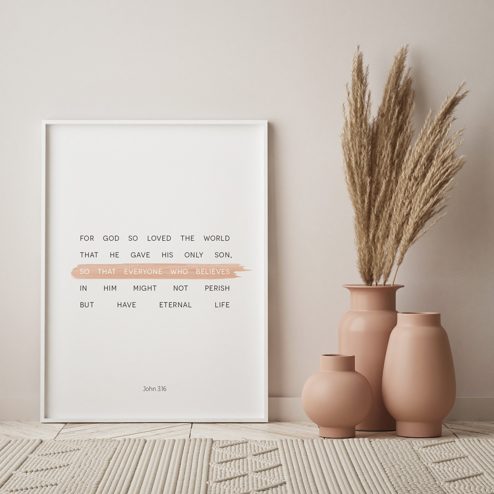 John 3:16 for God so Loved the World Bible Verse Wall Art, Bible Quote ...