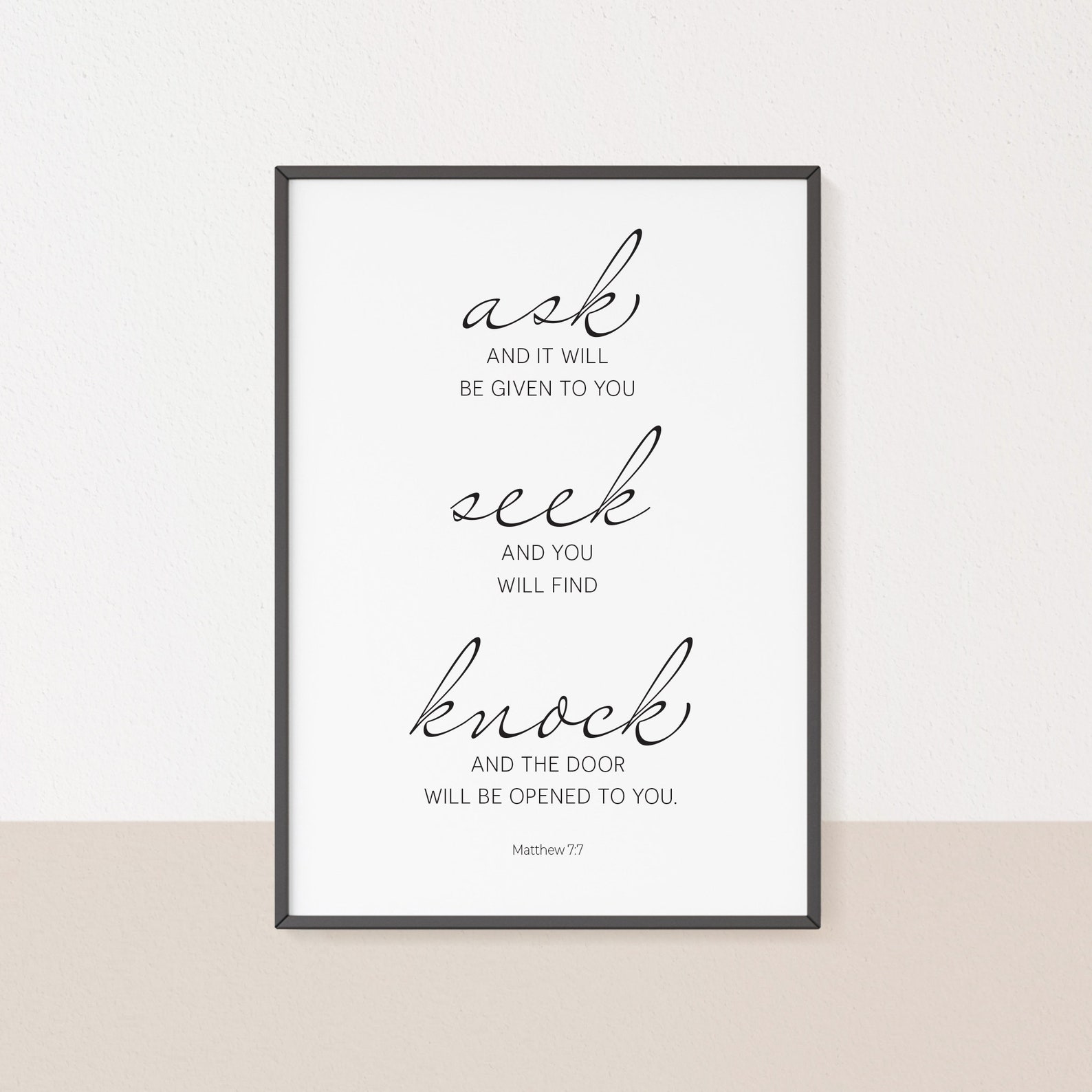 Matthew 7:7 Ask Seek Knock Bible Verse Wall Art, Bible Quote Poster ...
