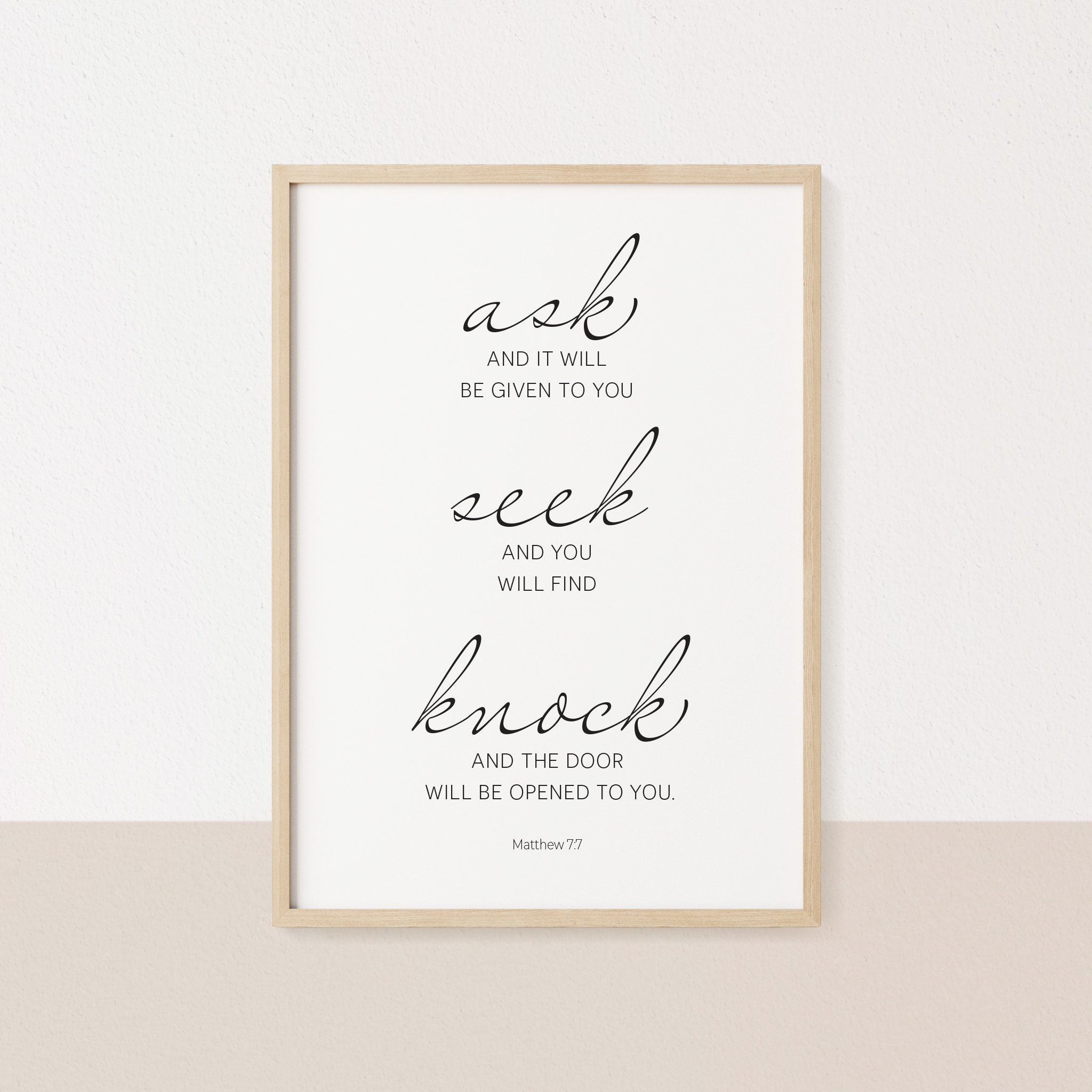 Matthew 7:7 Ask Seek Knock Bible Verse Wall Art, Bible Quote Poster ...