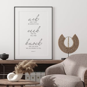 Matthew 7:7 Ask Seek Knock Bible Verse Wall Art, Bible Quote Poster ...