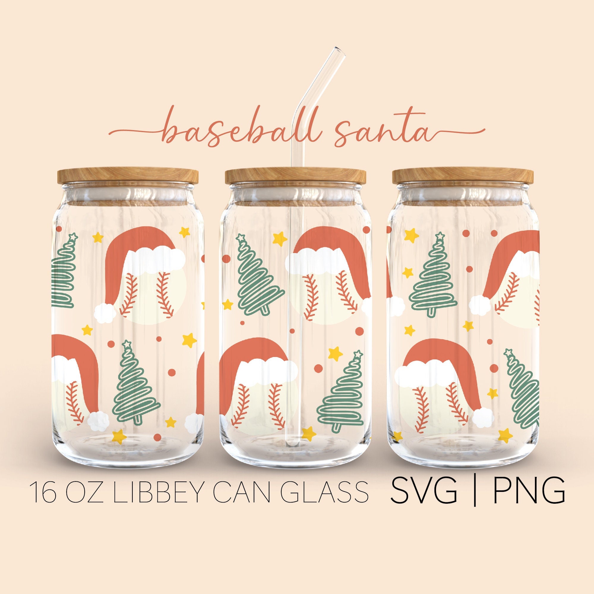 Baseball Santa • 16oz Glass Can Cutfile, Merry Christmas Svg, Baseball ...