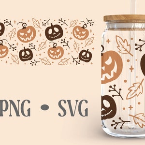 Halloween Pumpkin Svg • 16oz Glass Can Cutfile, Halloween Libbey Glass ...