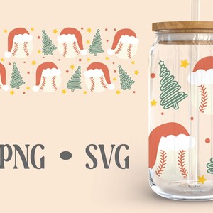 Baseball Santa • 16oz Glass Can Cutfile, Merry Christmas Svg, Baseball ...