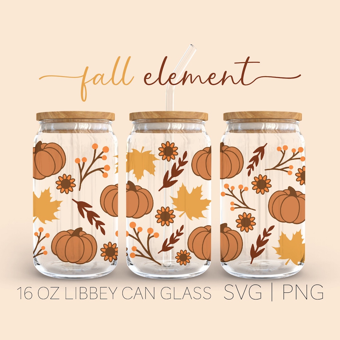 Fall Elements • 16oz Glass Can Cutfile, Pumpkin Svg, Autumn Wrap for ...