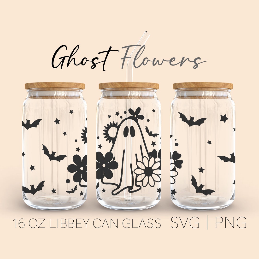 Ghost Flowers Libbey Can Glass Svg, 16 Oz Can Glass, Ghost Svg, Wild ...