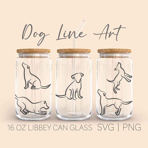 Dog Line Art Libbey Can Glass 16 Oz Can Glass Dog Hand Draw - Etsy