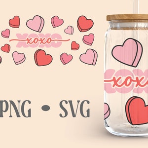 Xoxo 16 Oz Glass Can Cut File, Retro Xoxo Svg Png, Retro Valentine Svg ...