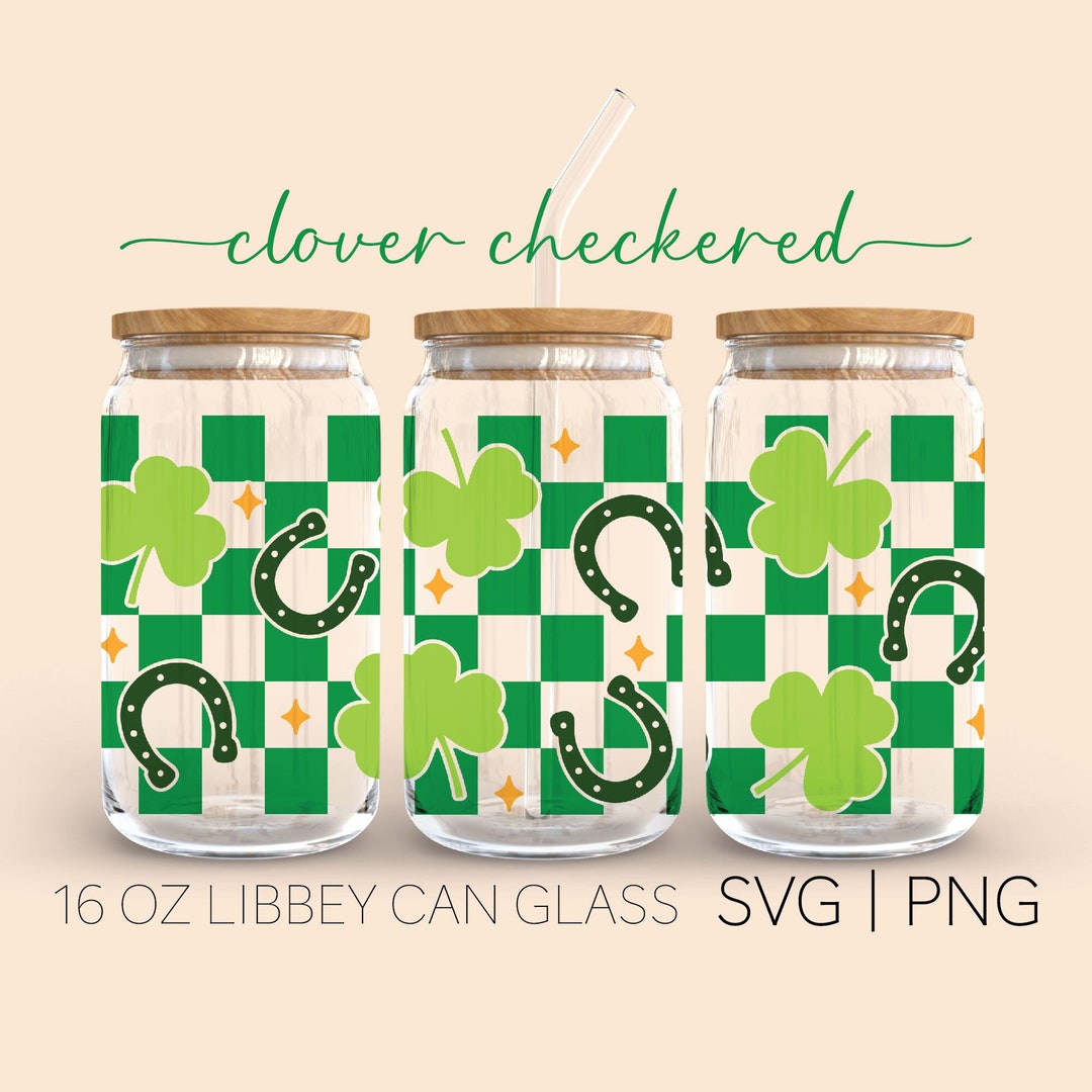 Clover Checkered • 16 Oz Glass Can Cut File, St Patrick's Day Svg ...