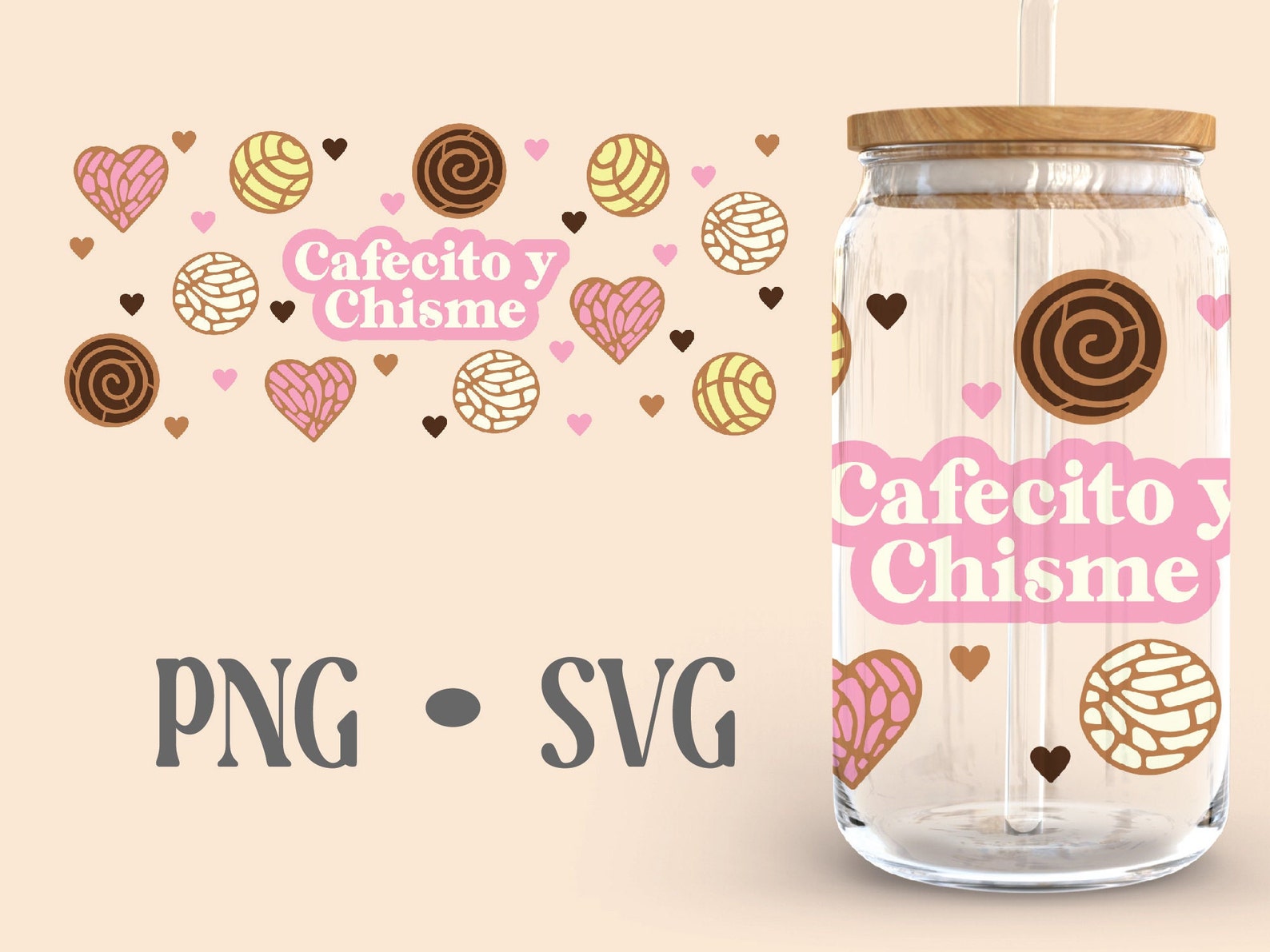 Cafecito Y Chisme 4 Designs 16oz Glass Can Cutfile Mexican Etsy