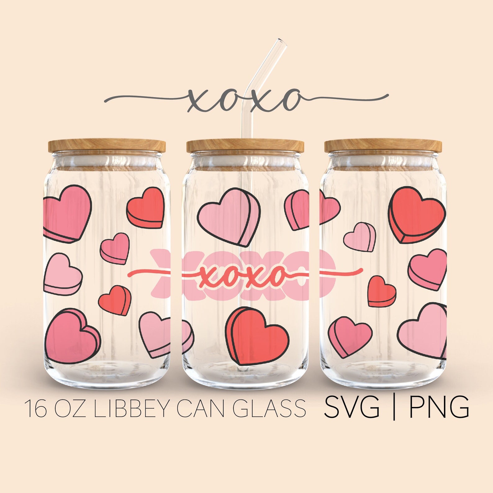 Xoxo 16 Oz Glass Can Cut File, Retro Xoxo Svg Png, Retro Valentine Svg ...