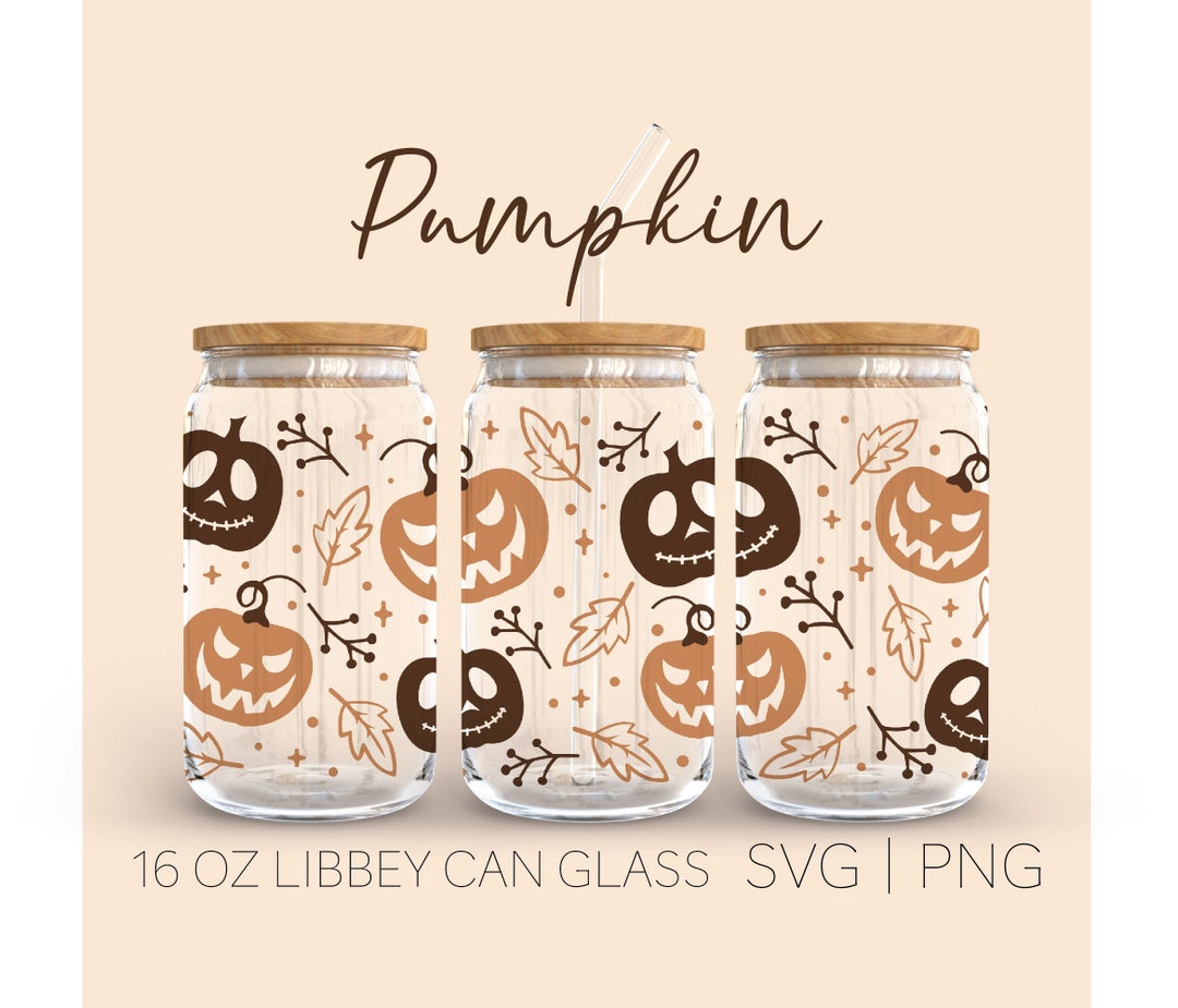 Halloween Pumpkin Svg • 16oz Glass Can Cutfile, Halloween Libbey Glass ...