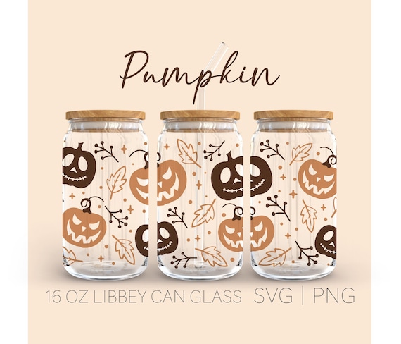 Halloween Pumpkin Svg 16oz Glass Can Cutfile Halloween - Etsy