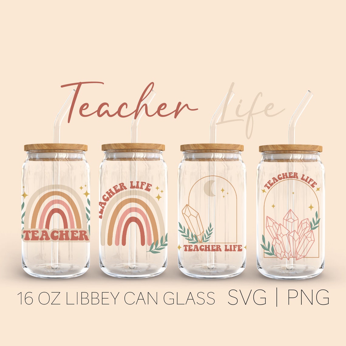 Teacher Life Boho Libbey Can Glass Svg 16 Oz Can Glass Boho - Etsy
