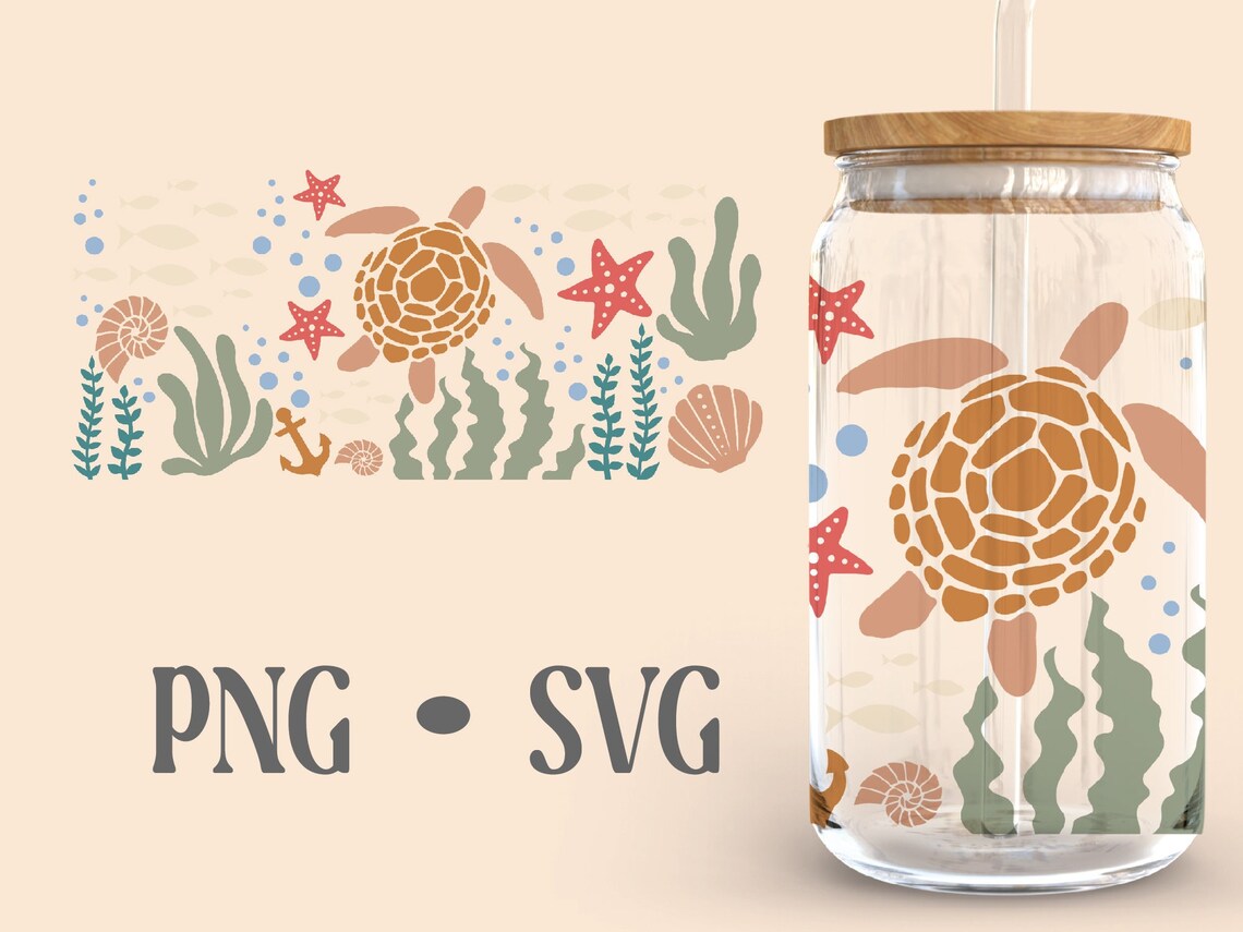 Sea Life Libbey Can Glass Svg, 16 Oz Can Glass, Sea Life Svg, Seamless ...