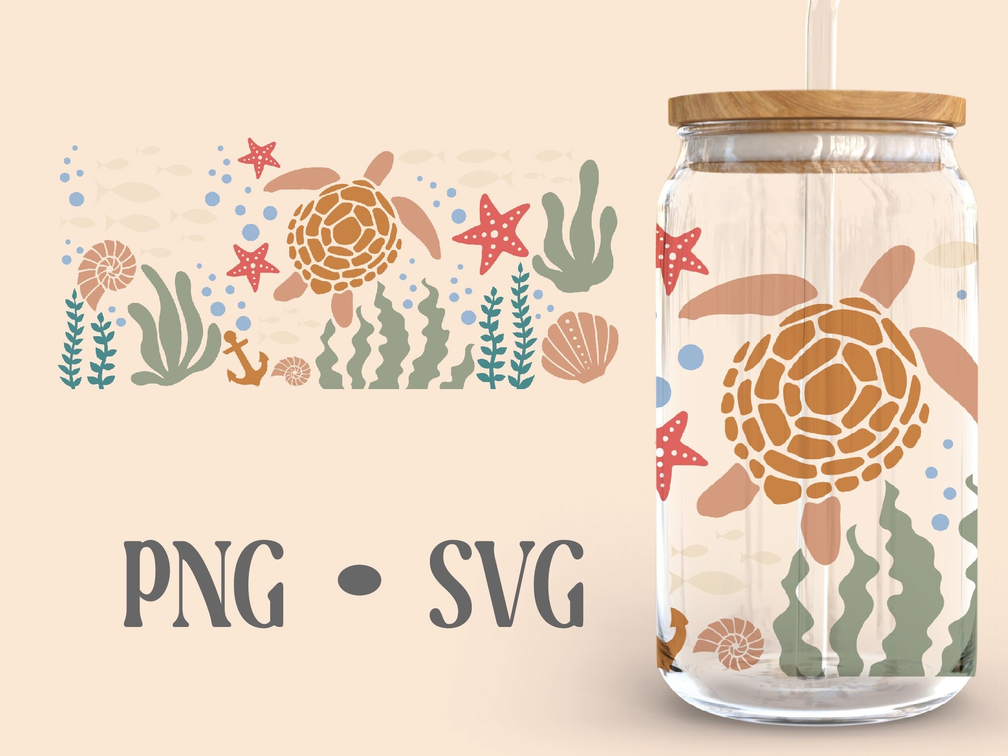 Sea Life Libbey Can Glass Svg, 16 Oz Can Glass, Sea Life Svg, Seamless ...