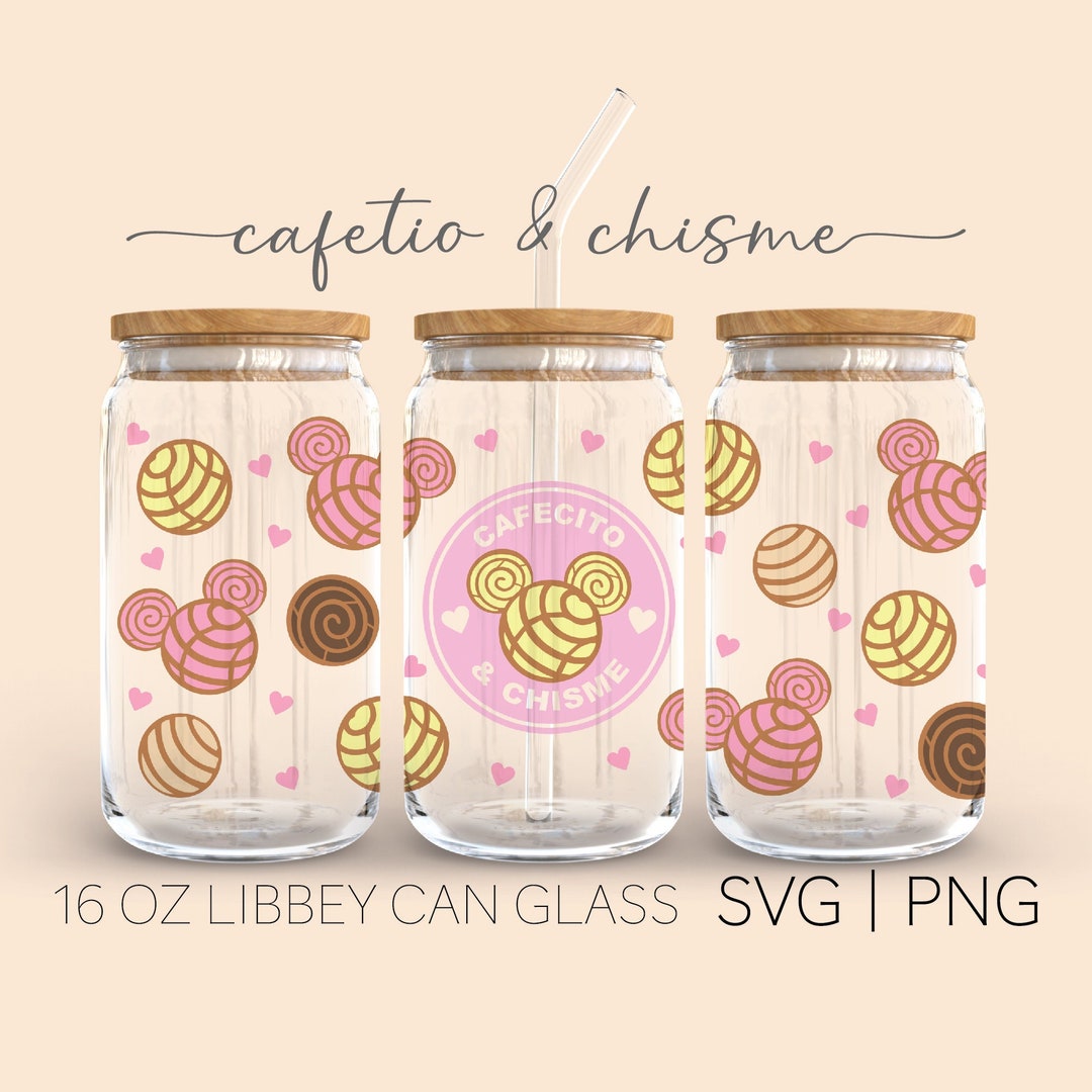 Cafecito Y Chisme 16oz Glass Can Cutfile Mexican Conchas Svg Cafecito