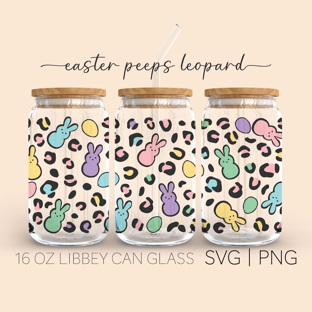 Eater Peeps Leopard • 16 Oz Glass Can Cut File, Easter Leopard Wrap Svg, Peeps Can Glass Wraps ...
