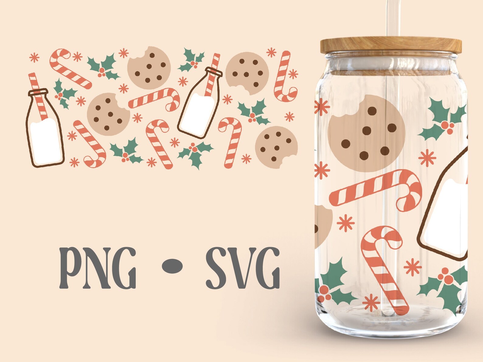 Christmas Cookie & Milk • 16oz Glass Can Cutfile, Milk for Santa Svg ...
