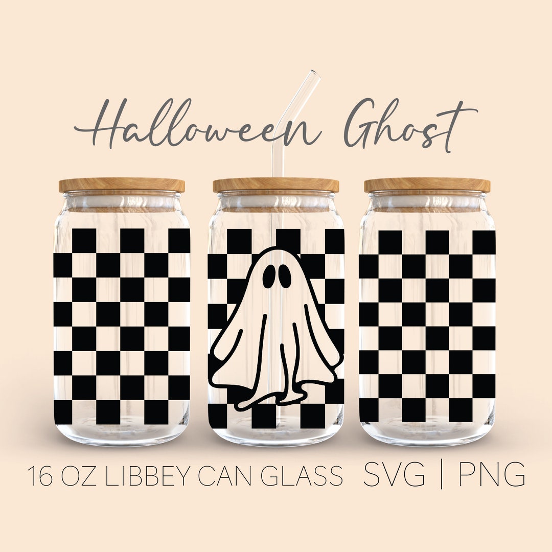 Halloween Ghost Libbey Can Glass Svg, 16 Oz Glass,checked Ghost Svg ...
