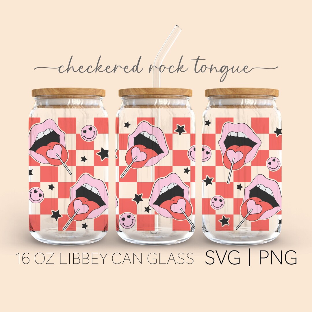 Checkered Rock Tongue • 16oz Glass Can Cut File, Valentines Svg, Sucker ...