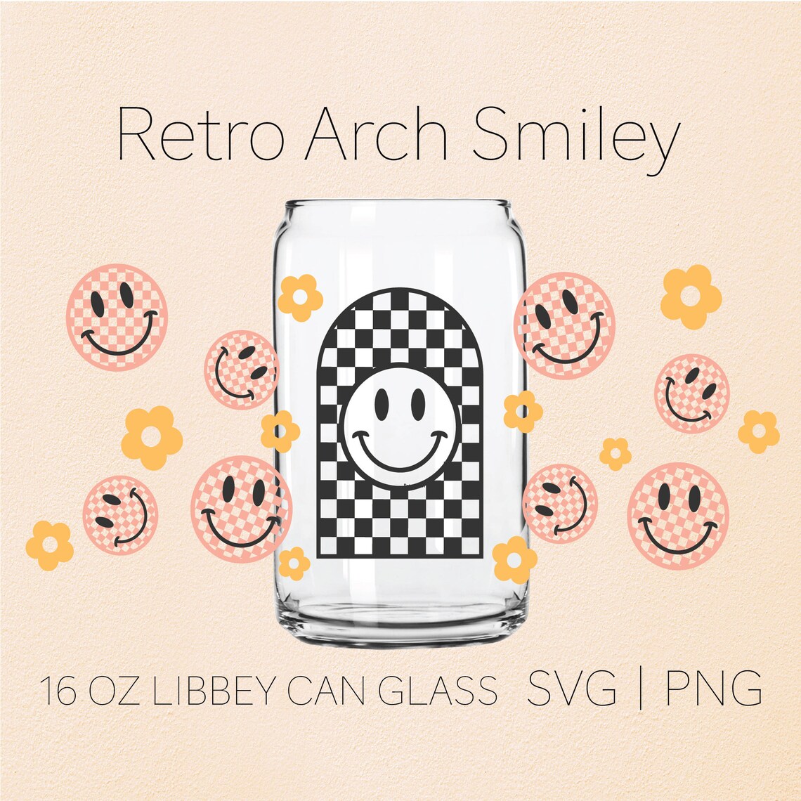 Retro Arch Smiley Libbey Can Glass Svg 16oz Can Glass Can - Etsy