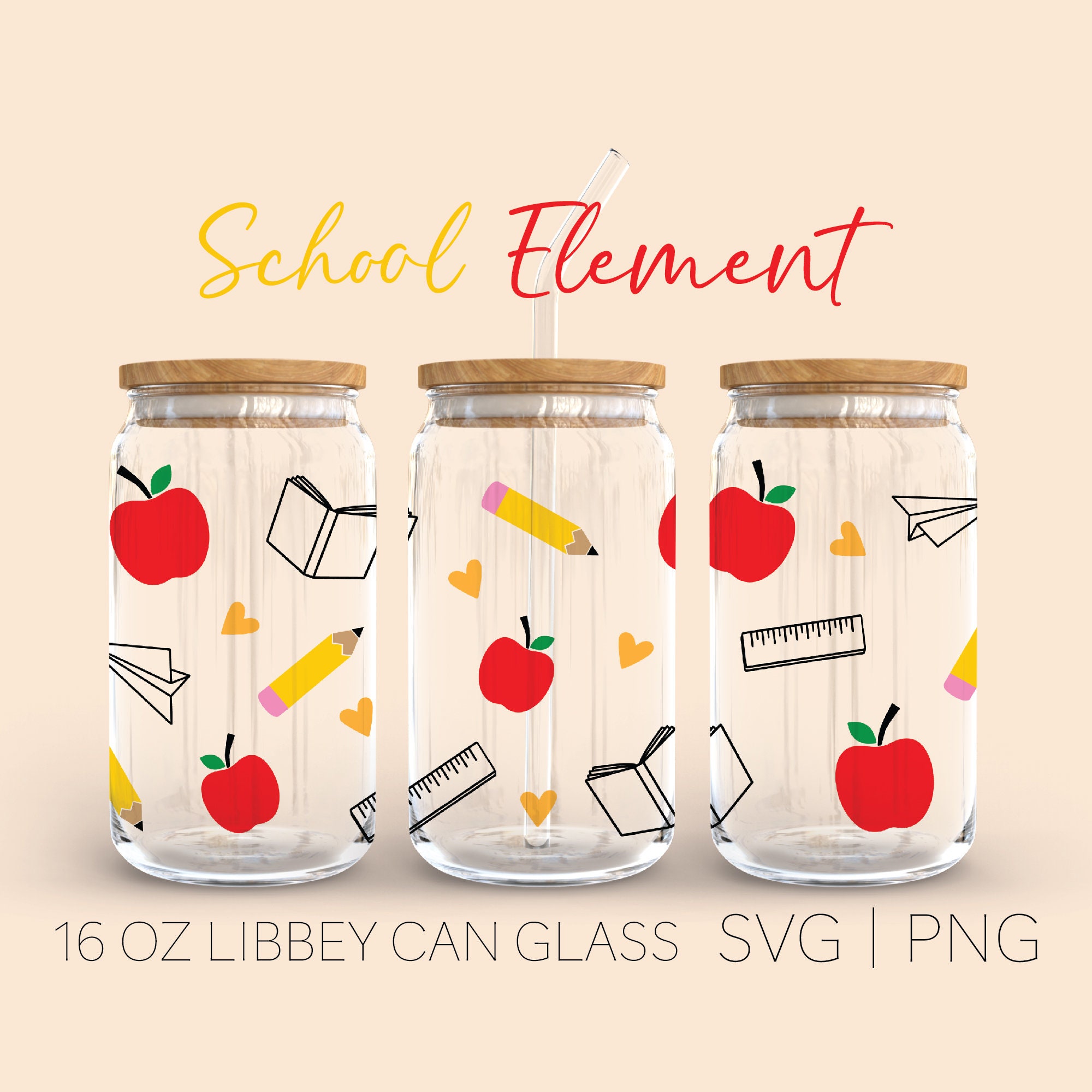 School Element Libbey Can Glass Svg 16 Oz Can Glass School - Etsy