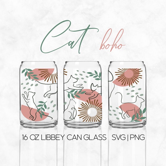 Cat Boho Abstract Libbey Can Glass Svg 16 Oz Can Glass Cat | Etsy