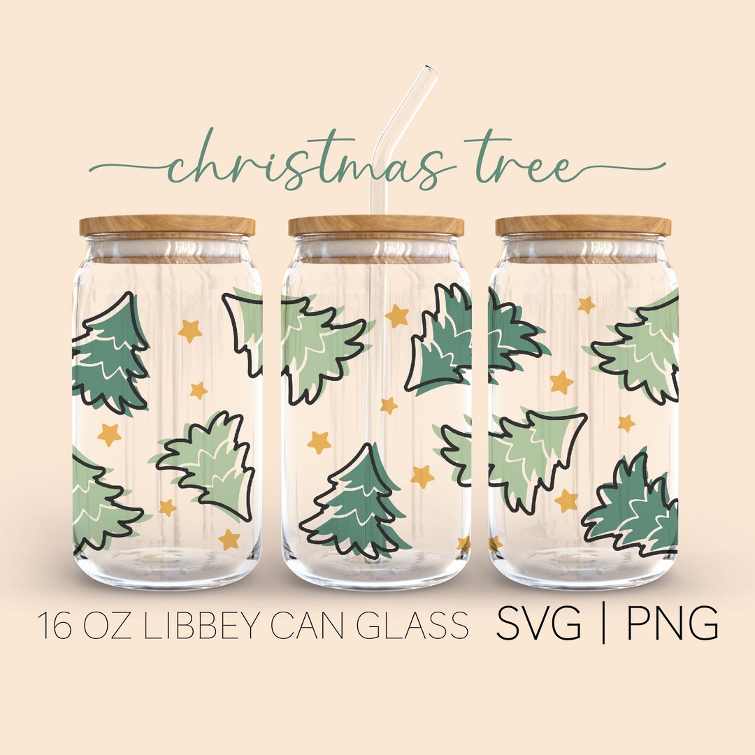 Happy Christmas Tree • 16oz Glass Can Cutfile, Pine Tree Svg, Merry ...
