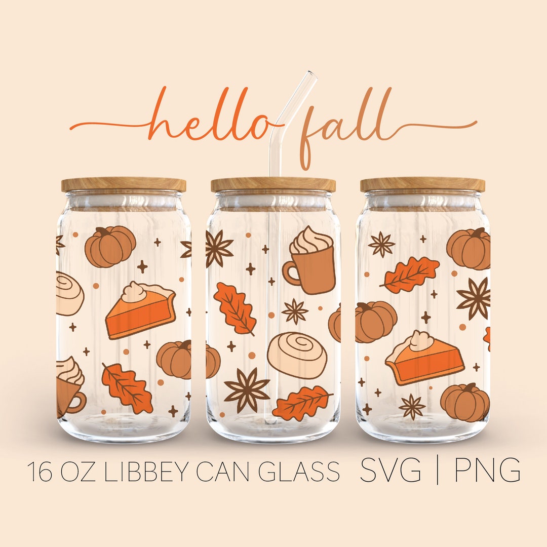 Hello Fall 16oz Glass Can Cutfile, Thanksgiving Svg, Cozy Vibes Svg ...