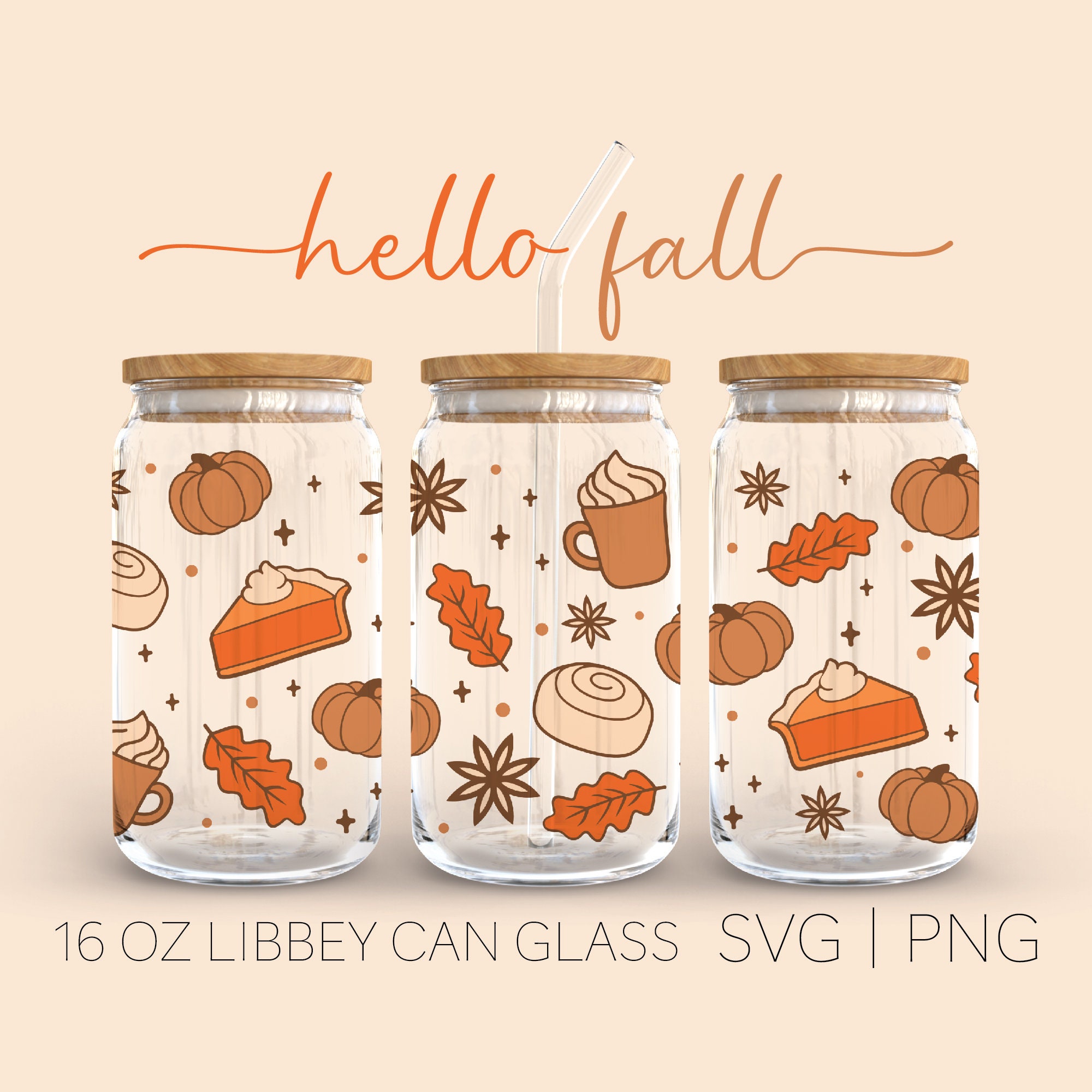 Hello Fall • 16oz Glass Can Cutfile, Thanksgiving Svg, Cozy Vibes Svg ...