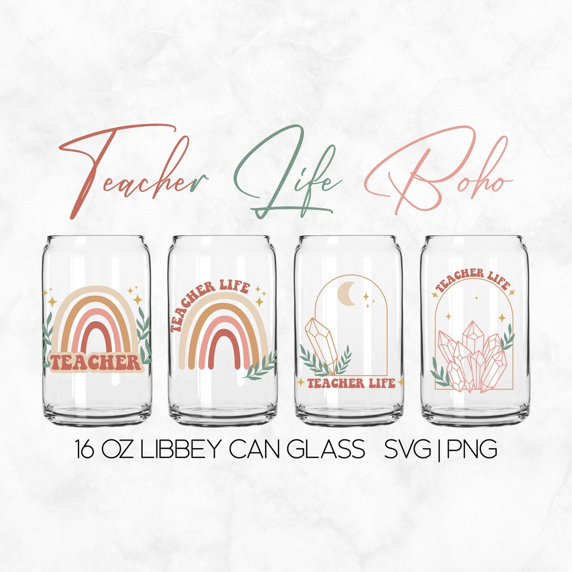 Teacher Life Boho Libbey Can Glass Svg 16 Oz Can Glass Boho - Etsy