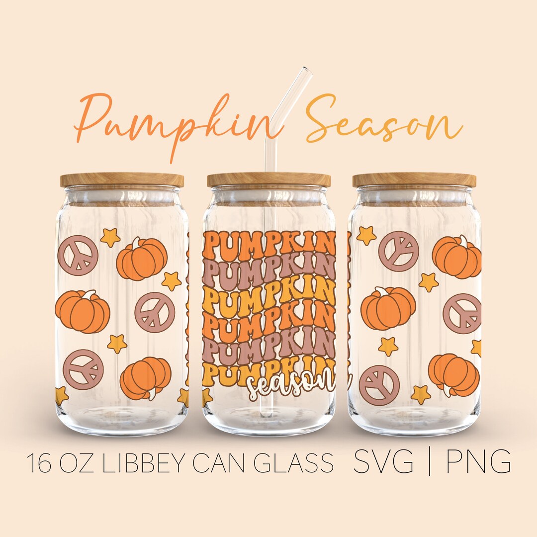Pumpkin Season Retro • 16oz Glass Can Cutfile, Fall Svg, Autumn Svg ...