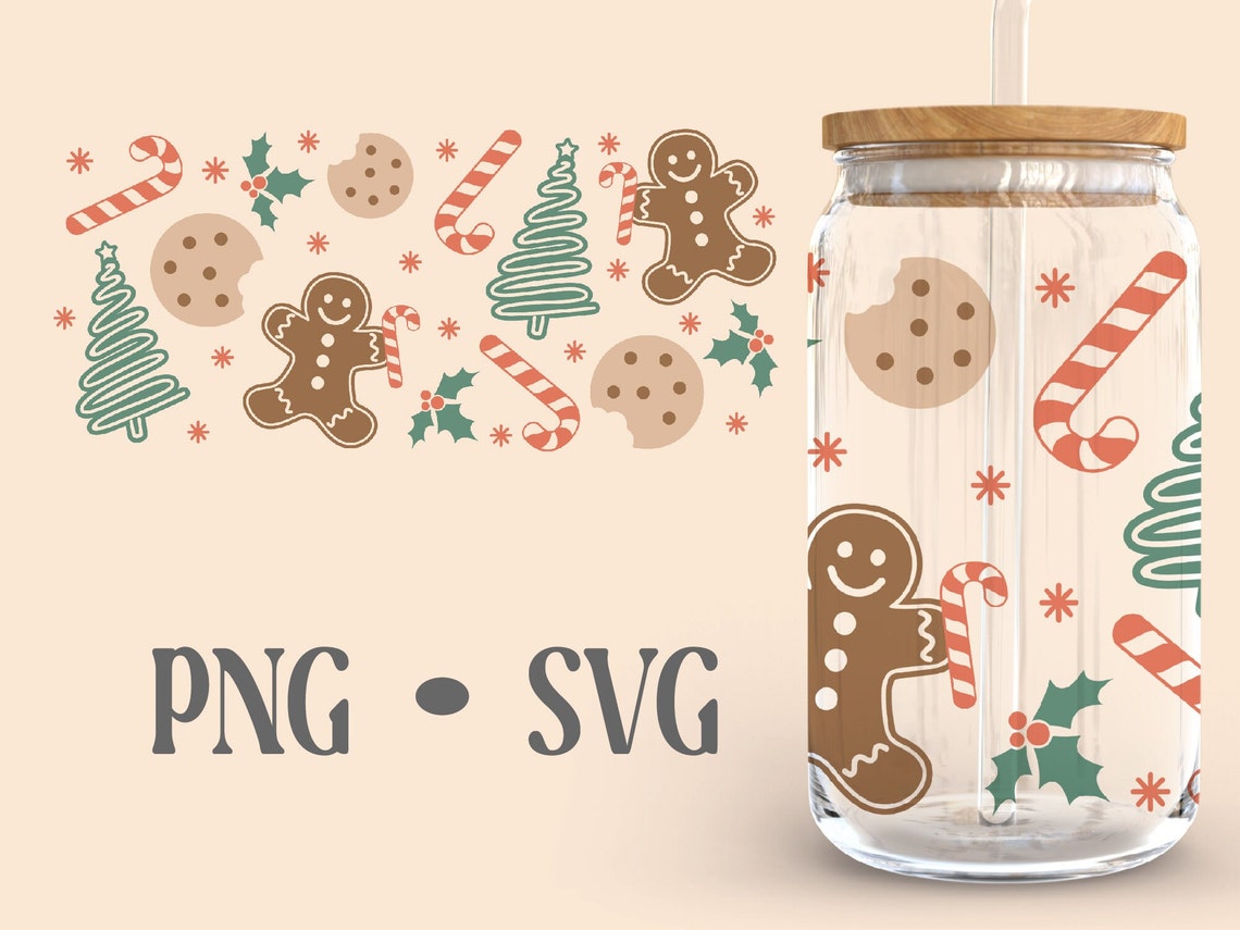 Gingerbread Man Candy • 16oz Glass Can Cutfile, Merry Christmas Svg ...