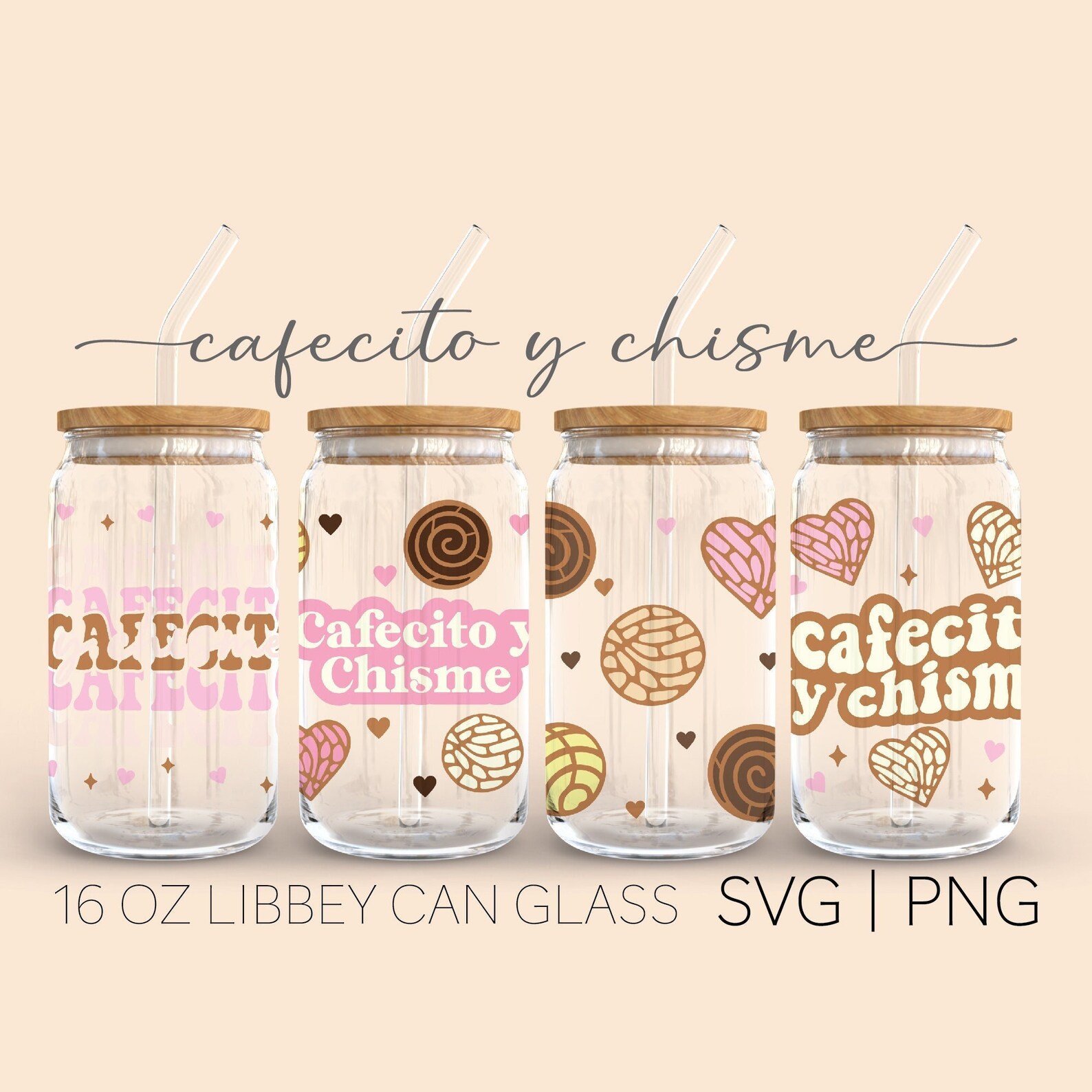 Cafecito Y Chisme 4 Designs 16oz Glass Can Cutfile Mexican Etsy