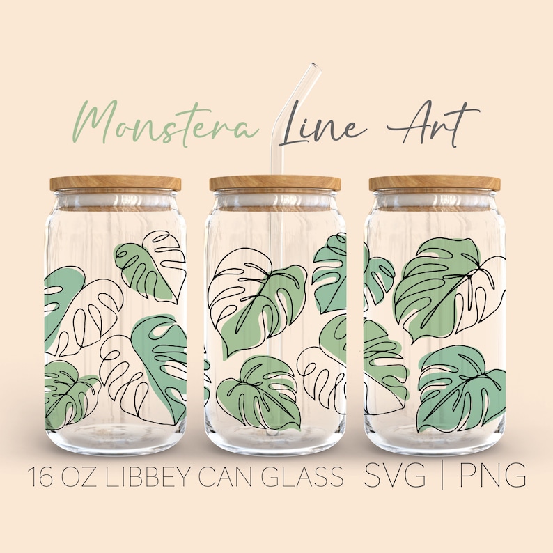 Monstera Line Art Libbey Can Glass Svg. 16 Oz Can Glass - Etsy