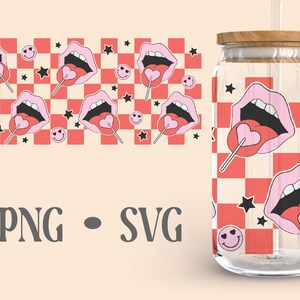 Checkered Rock Tongue • 16oz Glass Can Cut File, Valentines Svg, Sucker ...