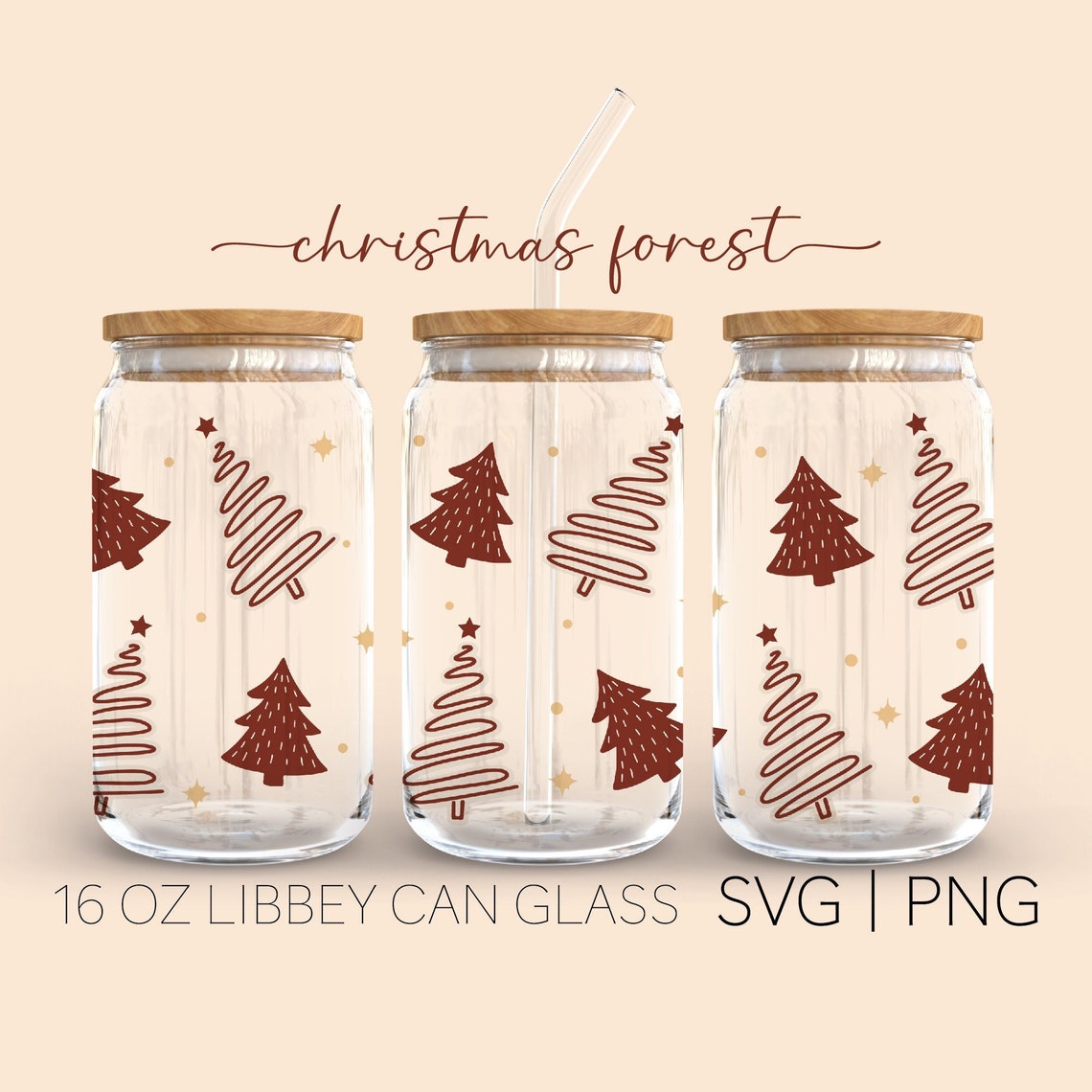 Christmas Forest • 16oz Glass Can Cutfile, Merry Christmas Svg ...
