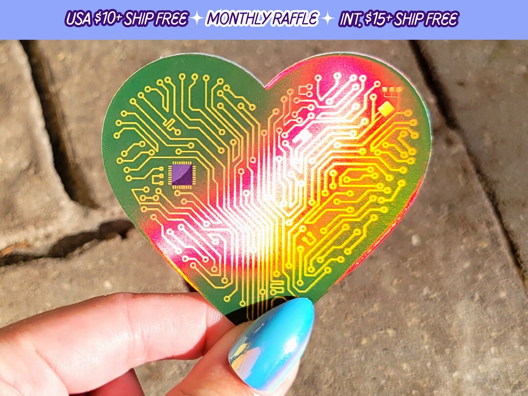 Motherboard Heart Sticker Circuitry Computer Handmade Holographic ...
