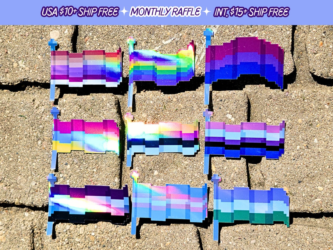 Pixel Pride Flags Holographic Vinyl Gay Pride Flag Handmade Sticker ...