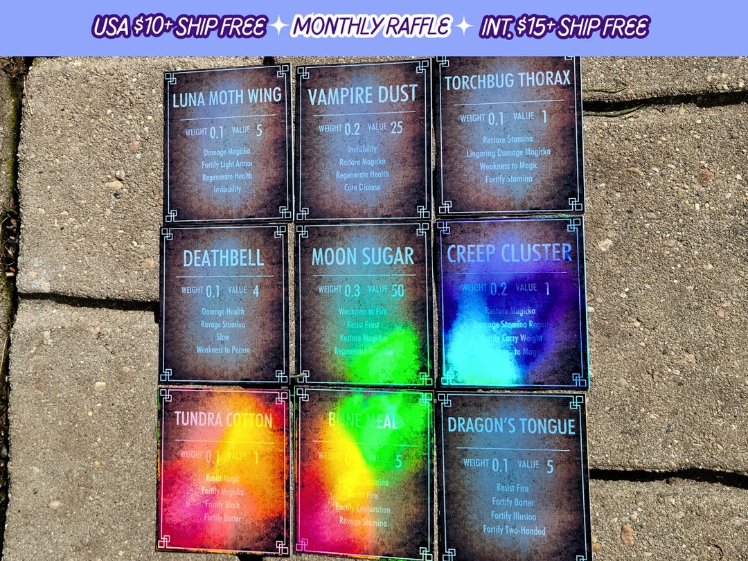 Skyrim Ingredient Labels Handmade Vinyl Video Game Elder Scrolls Potion ...