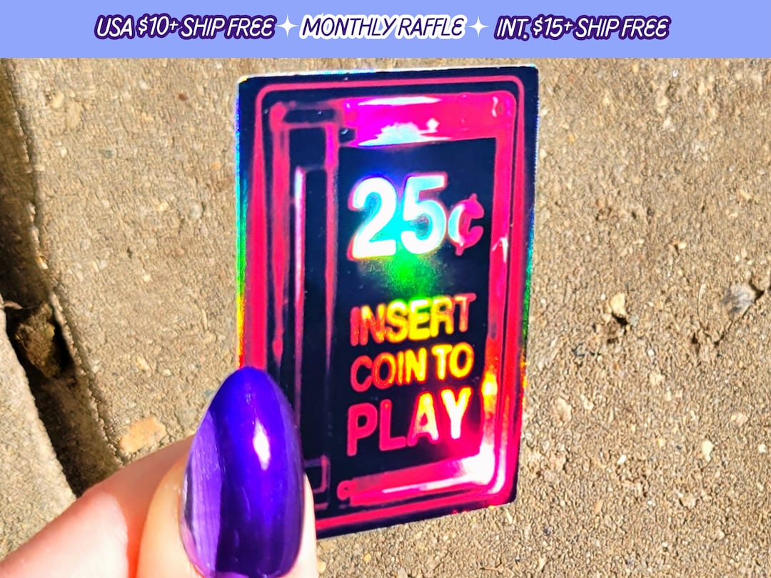 Arcade Coin Insert Sticker 25 Cents to Play Handmade Holographic Retro ...