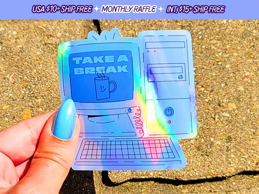 Take a Break Computer Sticker Retro PC Desktop Handmade Vinyl Stickers ...