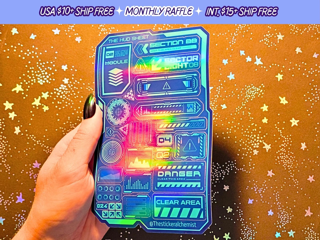 HUD Sticker Sheet Holographic Vinyl Computer PC Tech Cyberpunk Stickers ...
