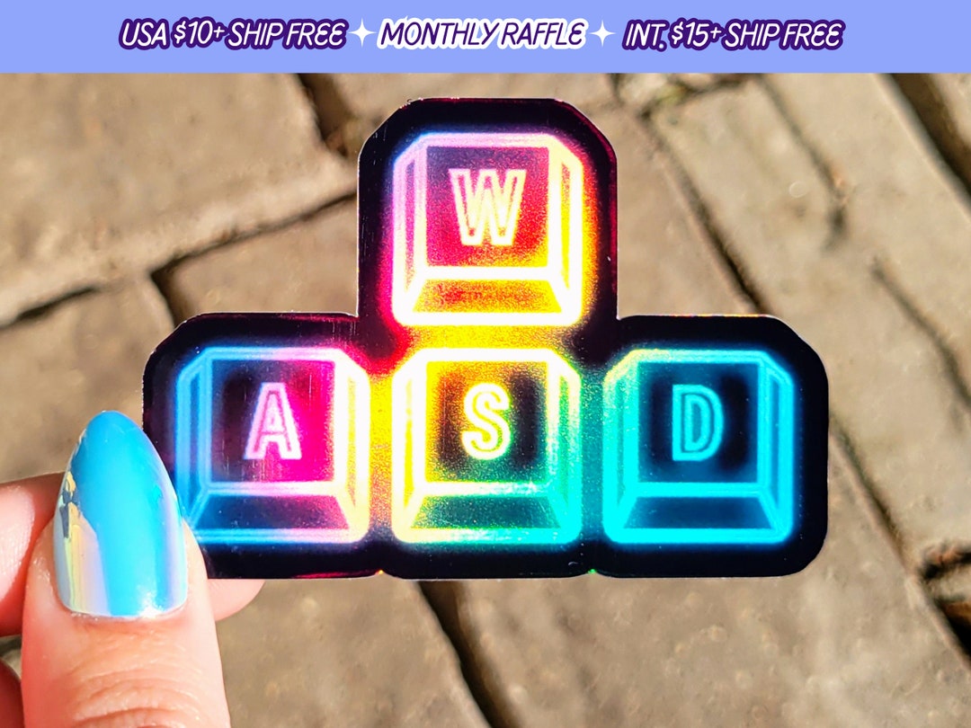Neon WASD Keys Computer Handmade Holographic Keyboard PC Vinyl Sticker ...