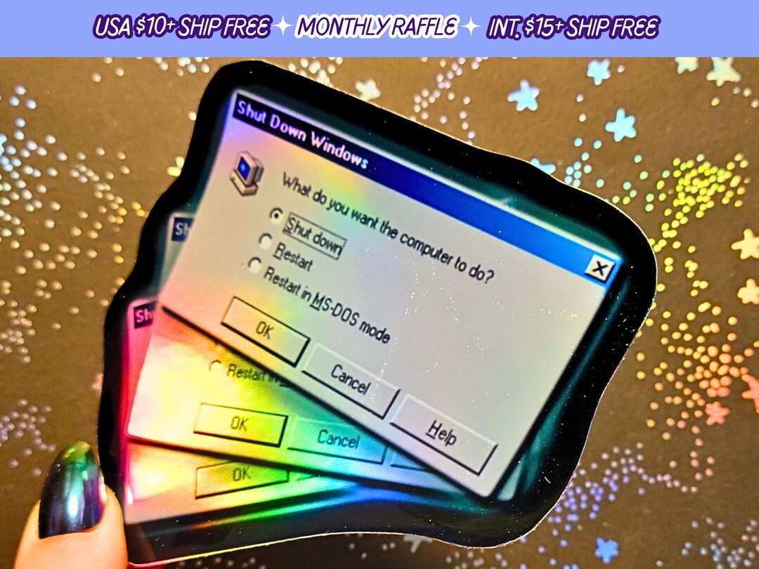 Shut Down Computer Sticker Computer Handmade Holographic PC Vinyl ...