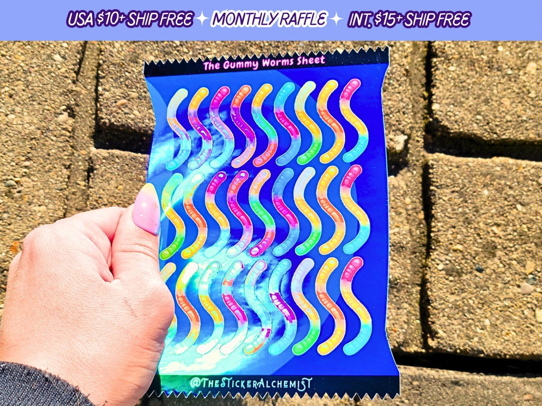 Gummy Worms Sticker Sheet Candy Holographic Vinyl Valentines Day ...