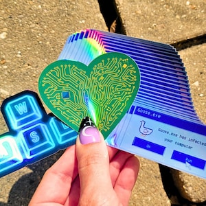 Motherboard Heart Sticker Circuitry Computer Handmade Holographic ...