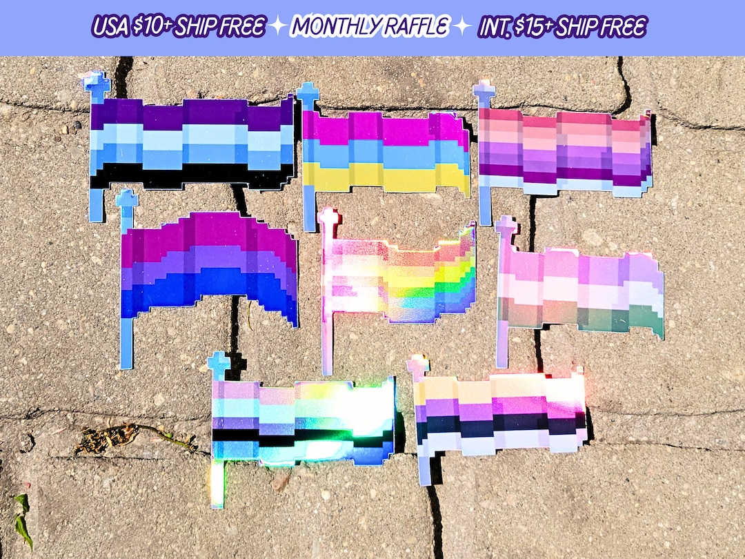 Pixel Pride Flags Holographic Vinyl Gay Pride Flag Handmade Sticker ...