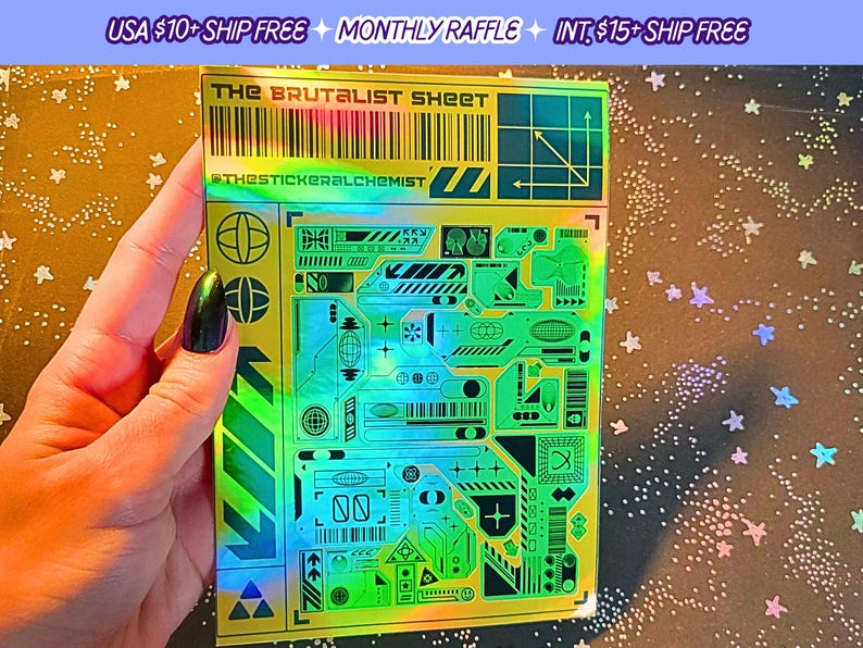 Brutalist Sticker Sheet Holographic Vinyl Robot Animal Tech Stickers ...
